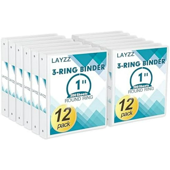 3 Ring Binder, 12 Pack 1 Inch Binders 3 Ring with 2 Pockets, Round Ring ...
