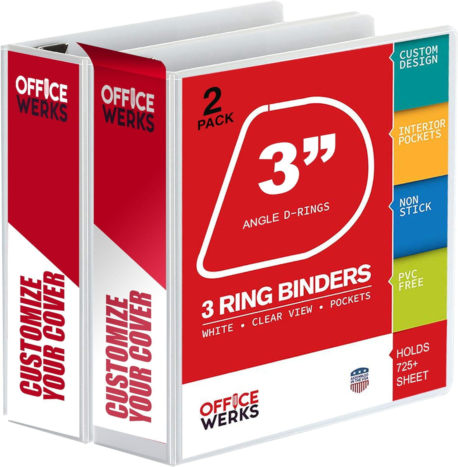 3 Ring Binder, 2 Pack of 3 Inch D Ring Binders, 8.5" x 11" Presentation ...
