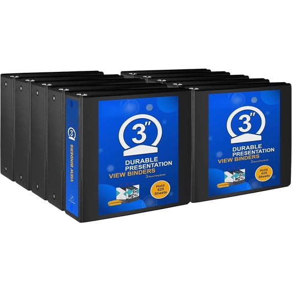 3 Ring Binder 3 inch with Clear View Cover, Large 3" Round Ring for ...