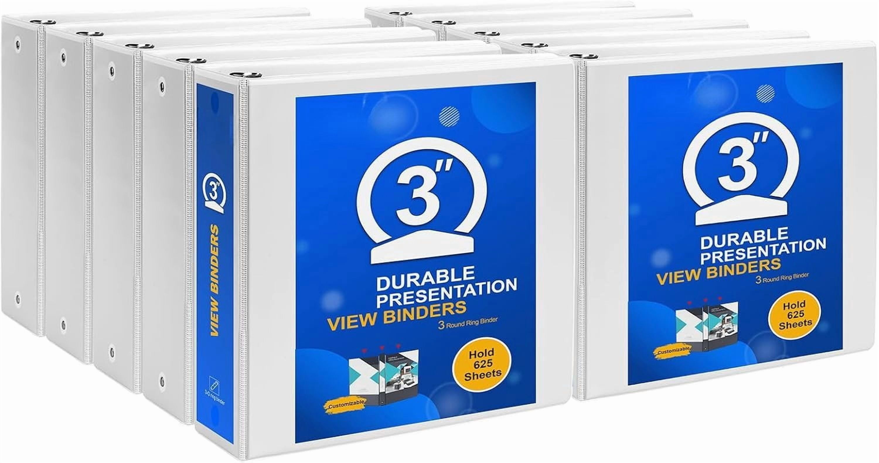 3 Ring Binder 3 inch with Clear View Cover, Large 3" Round Ring for ...