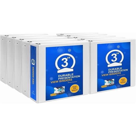 3 Ring Binder 3 inch with Clear View Cover, Large 3" Round Ring for ...