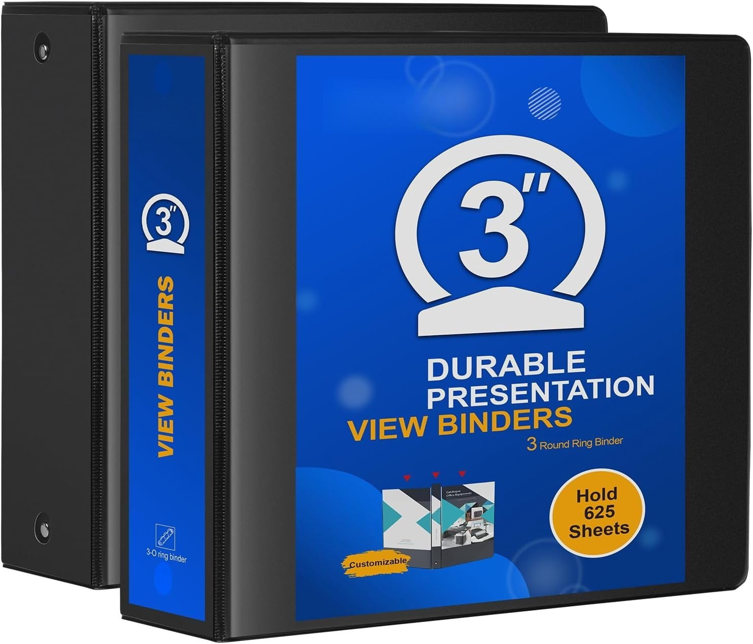 3 Ring Binder 3 inch with Clear View Cover, Large 3" Round Ring for ...