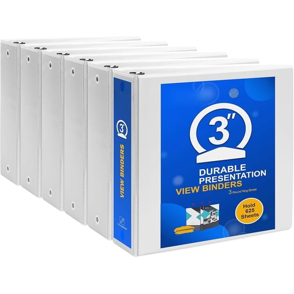 3 Ring Binder 3 inch with Clear View Cover, Large 3"-Round Ring for ...