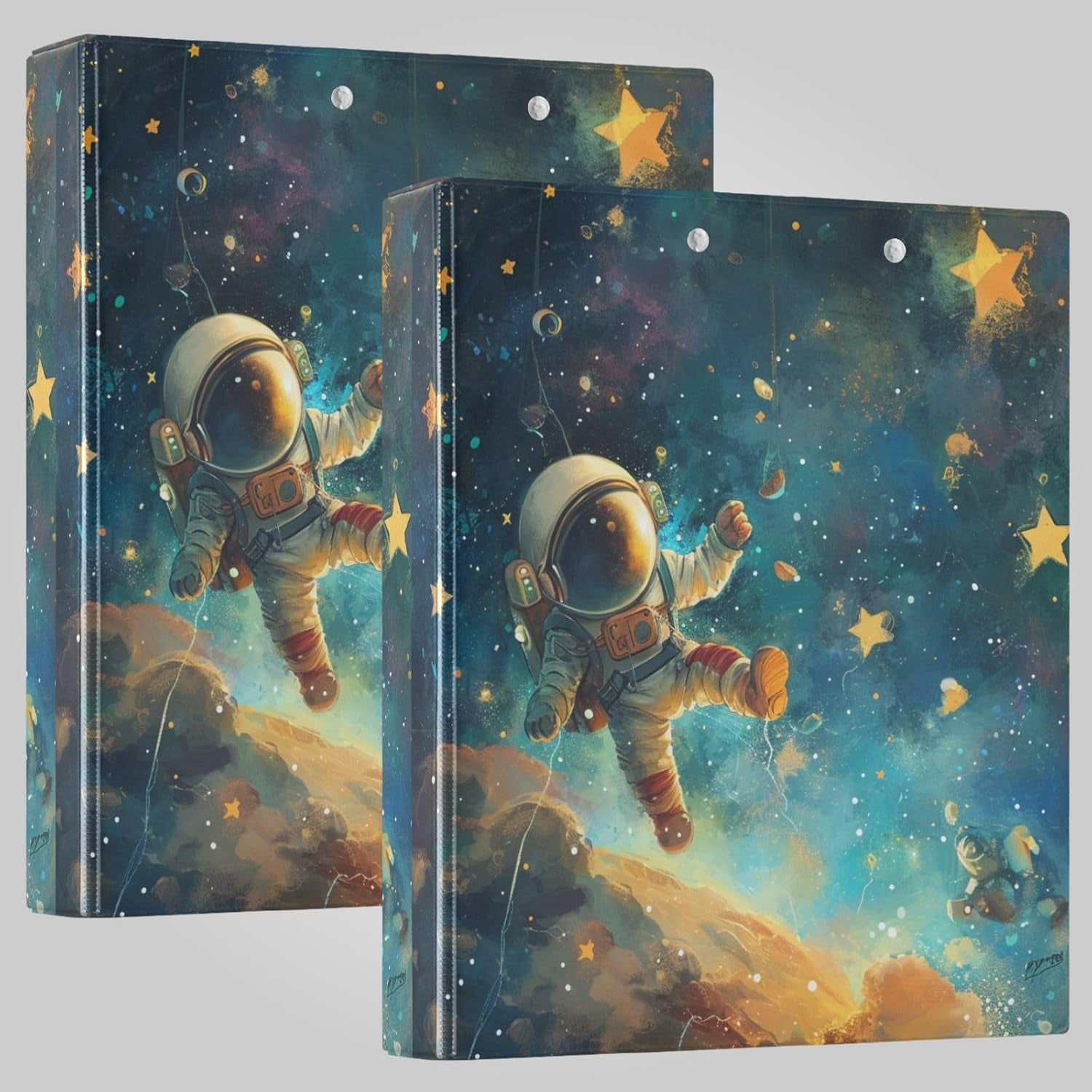 3 Ring Binder Astronaut Starry Space, 1.5 Inch Round Ring Binder 200 ...