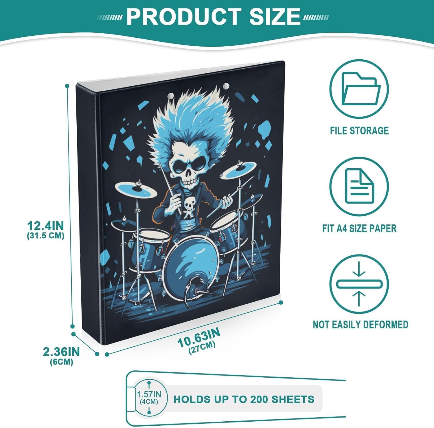 3 Ring Binder Human Skeleton Play Drums 1.5" Round Ring Binders View ...
