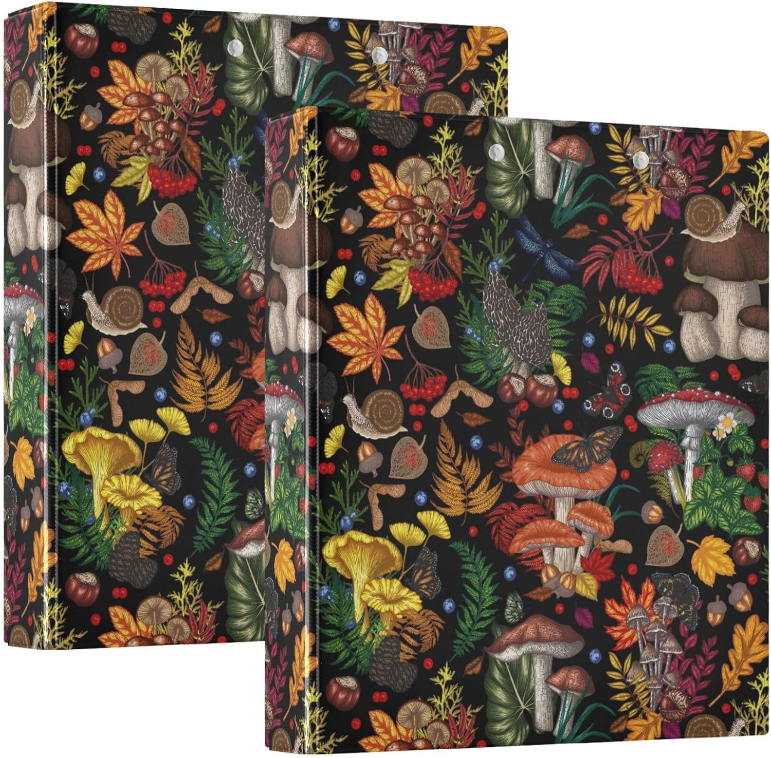 3 Ring Binder Mushroom Butterfly Leaves Black 1.5 Inch Binders A4 Size ...