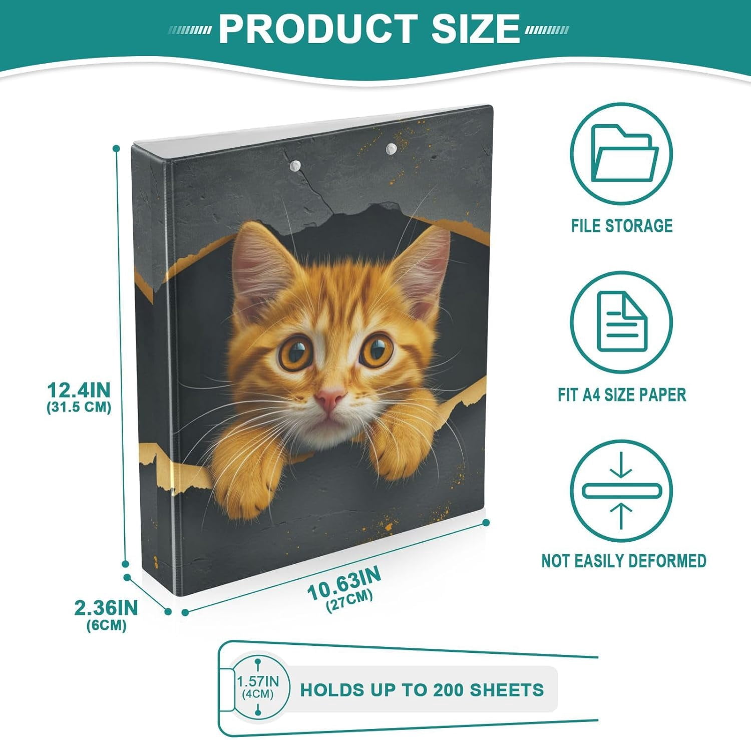 3 Ring Binder, Orange Cat File Folder Holds 200 Sheets File Storage for ...