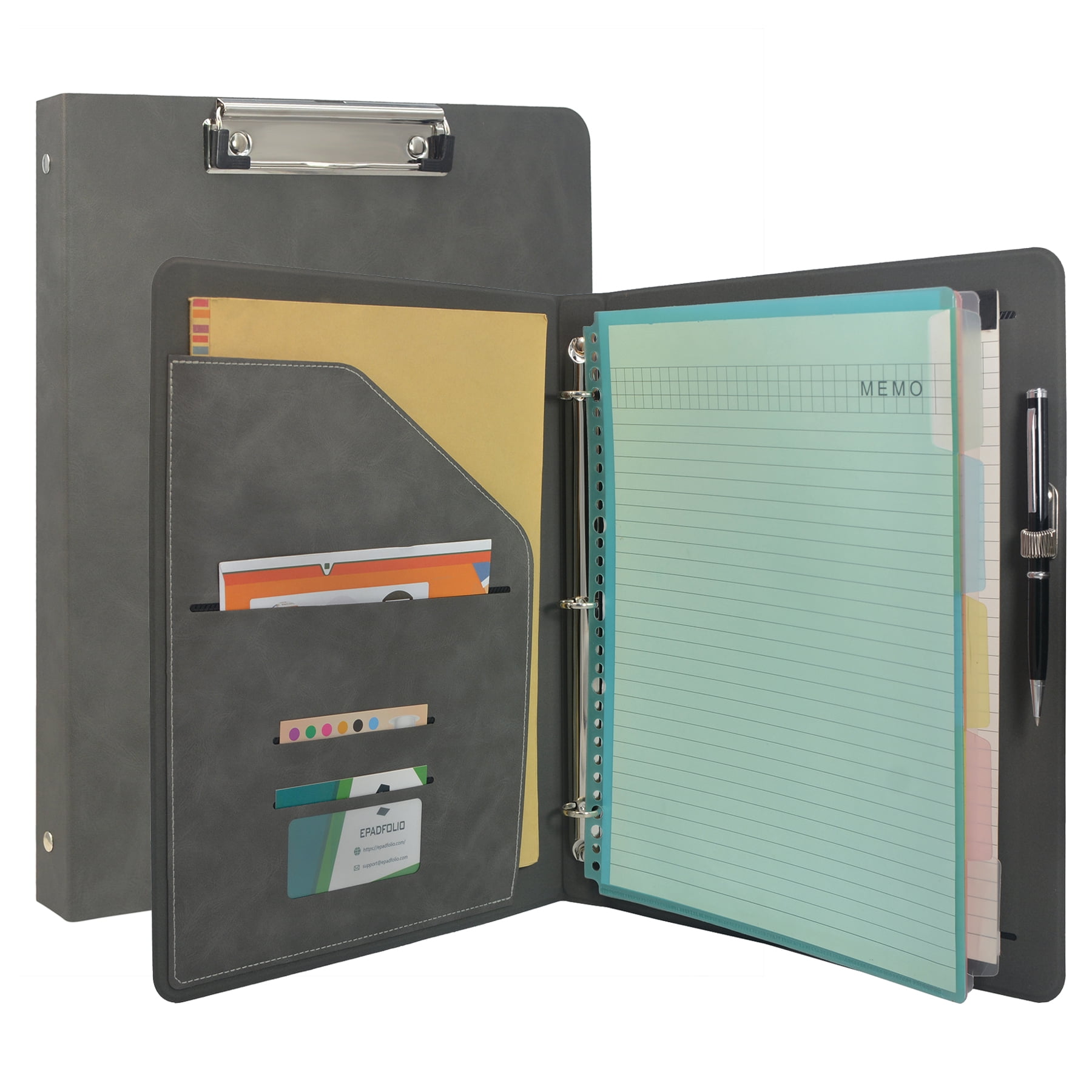 3 Ring Binder Padfolio Clipboard Case with Color File Folders, PU ...
