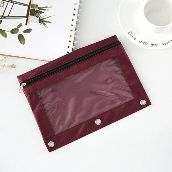 3-Ring Binder Pencil Case with Zipper - Transparent Document Storage ...