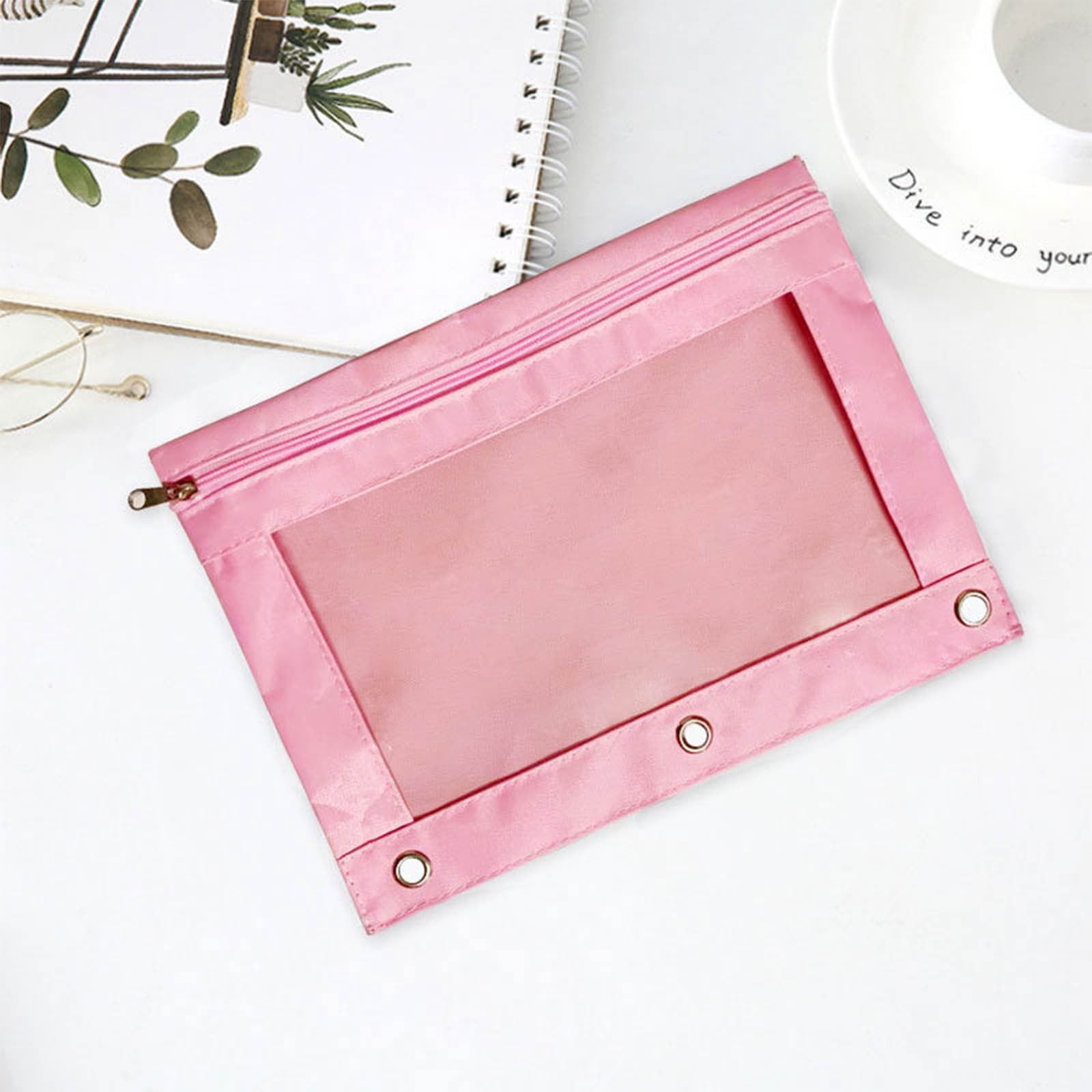3-Ring Binder Pencil Pouch - Transparent Zippered Document Storage Bag ...