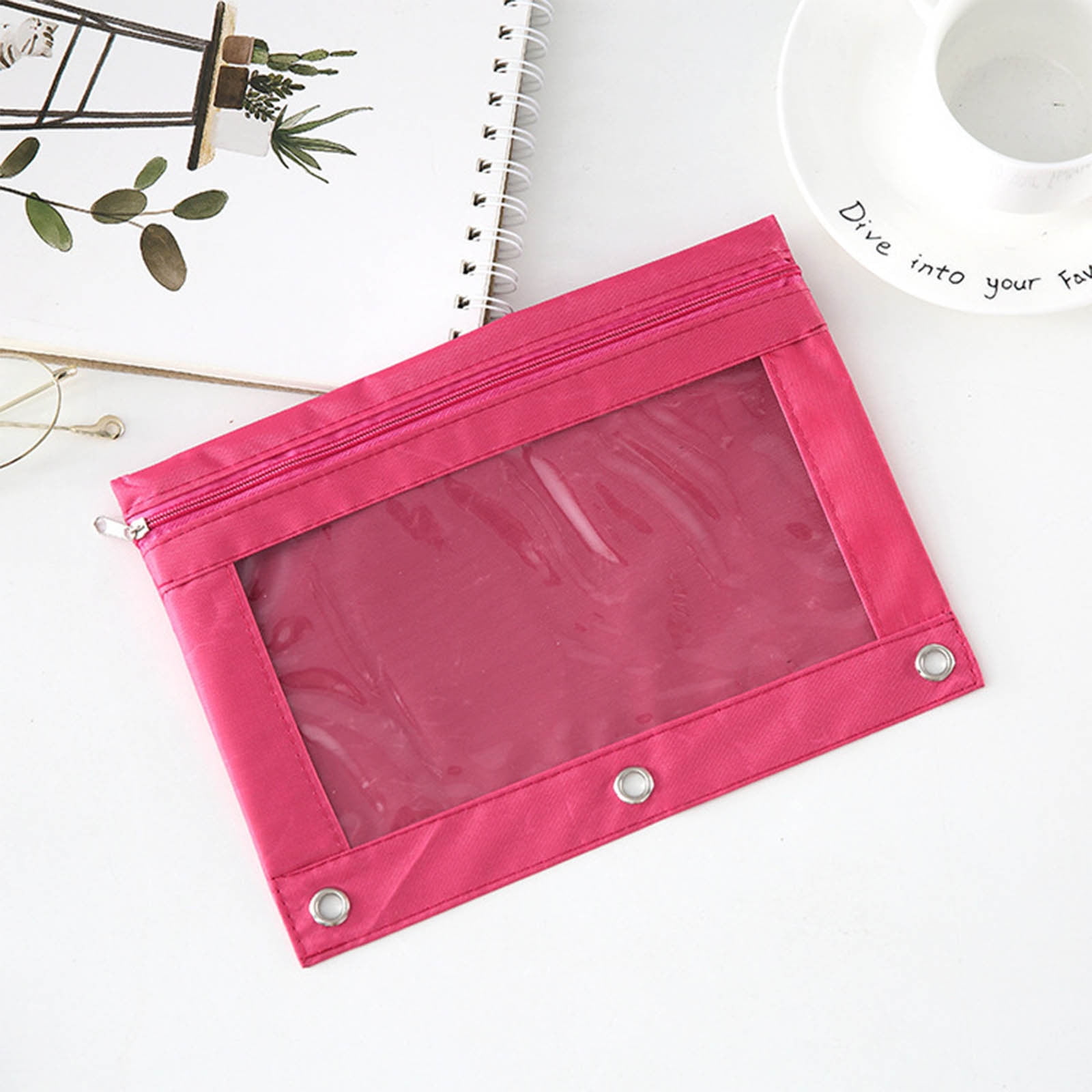3-Ring Binder Pencil Pouch with Zippered Compartments & Transparent ...