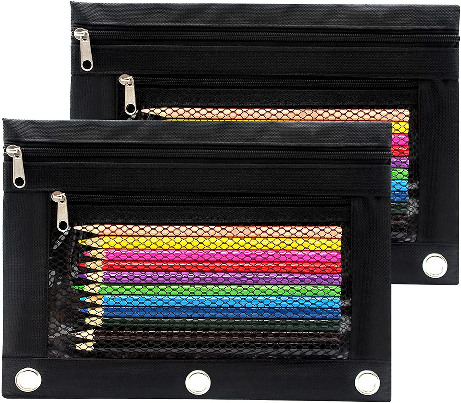 3 Ring Binder Pencil Pouchs, Zippered Pencil Pouch Double Pocket Pencil ...