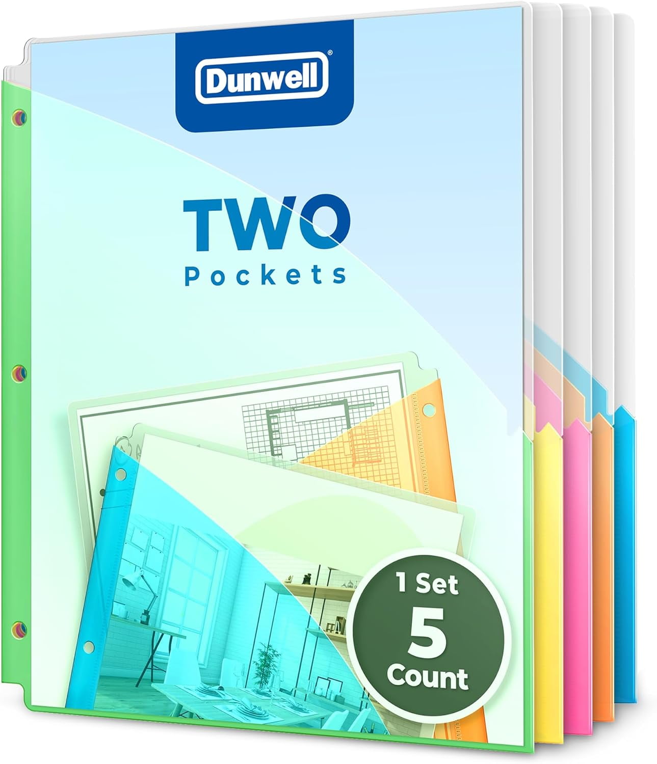 3 Ring Binder Pocket (1 Set, 5 Count) No Tab, Plastic Slash File ...