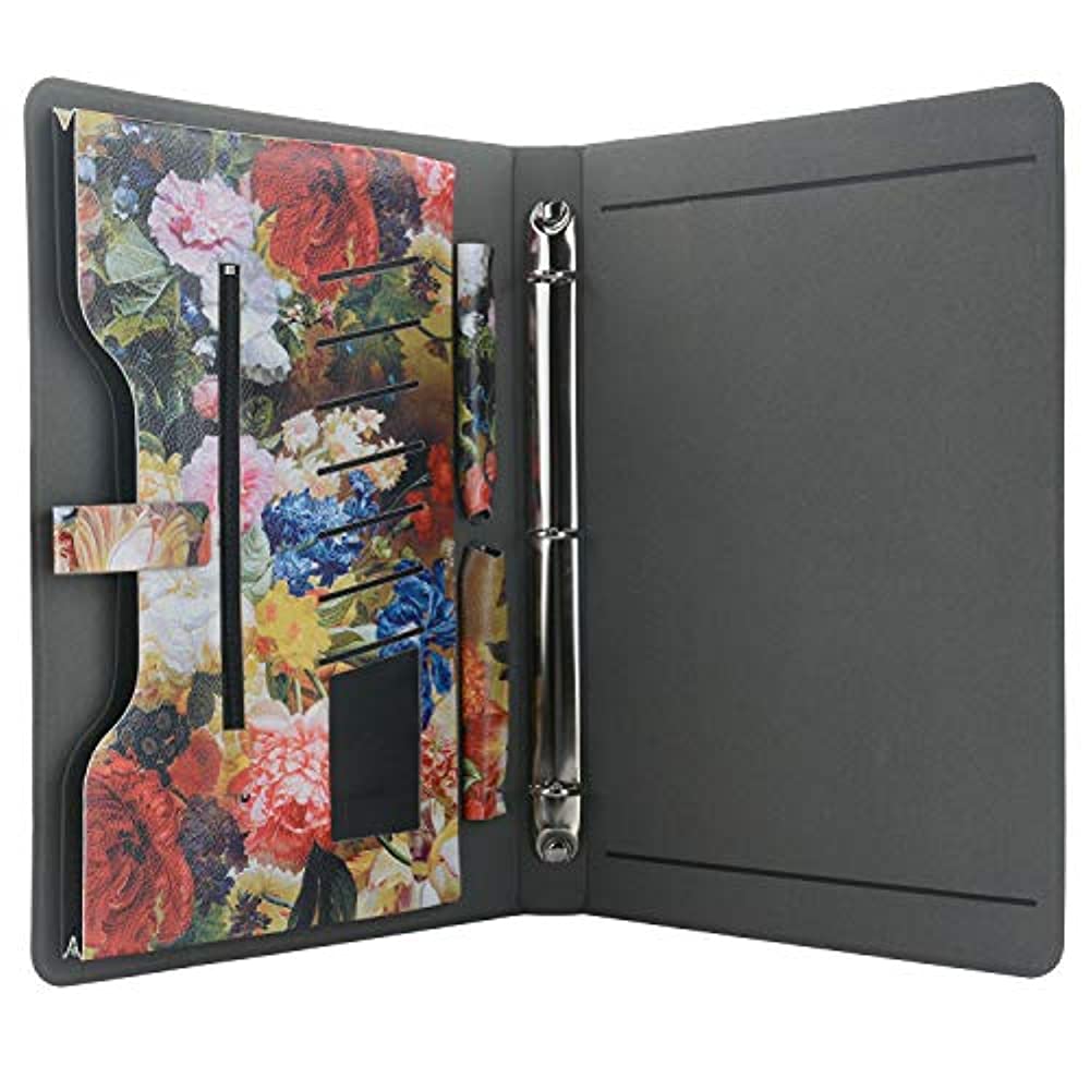 3-Ring Binder Portfolio Case, Floral Painting PU Leather Binder ...