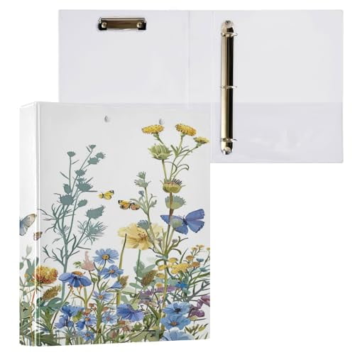 3 Ring Binder, Wildflowers with Butterflies Clipboard Binder with 2 ...