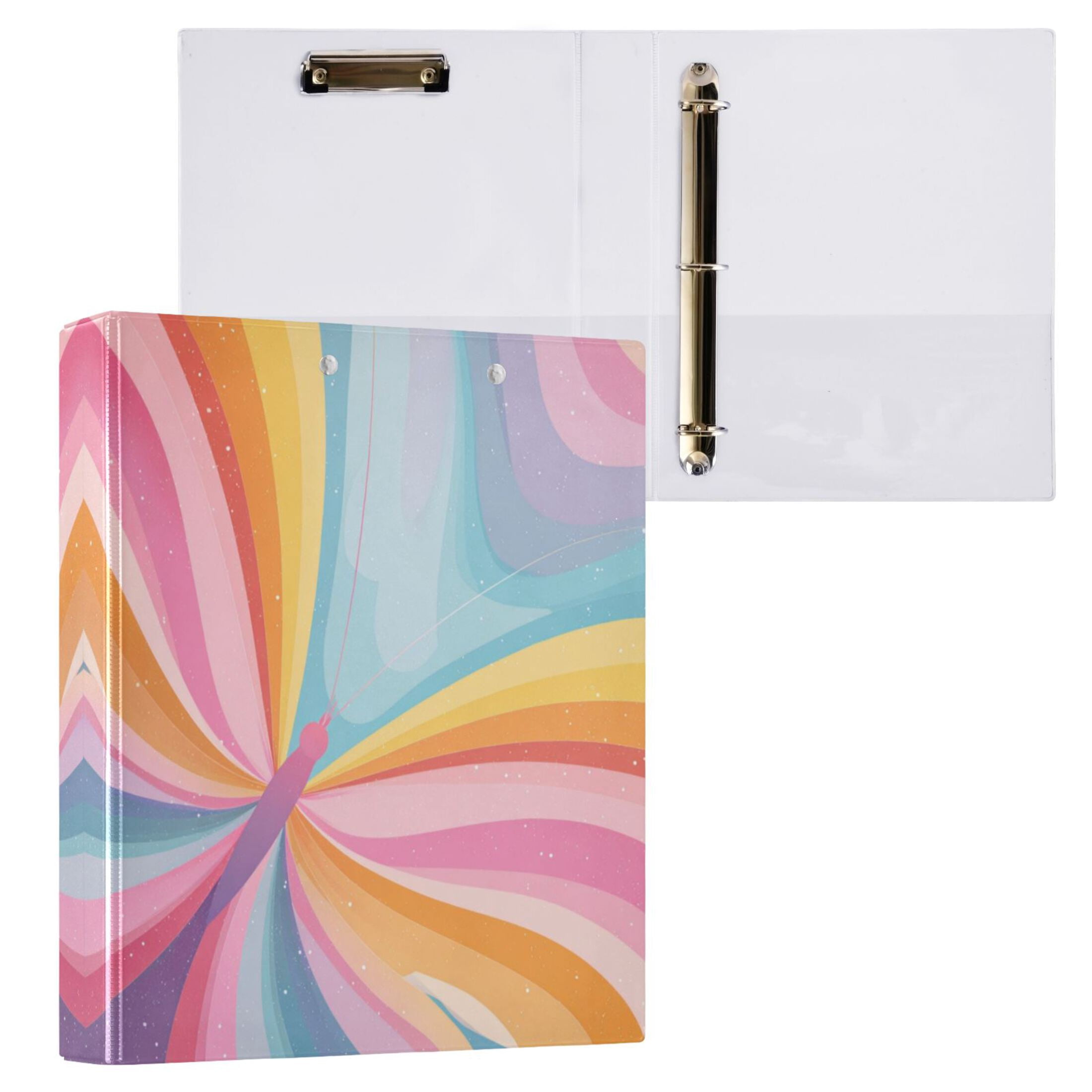 3 Ring Binder with Flattened Metal Clip 1.5" Round Rings Binder ...