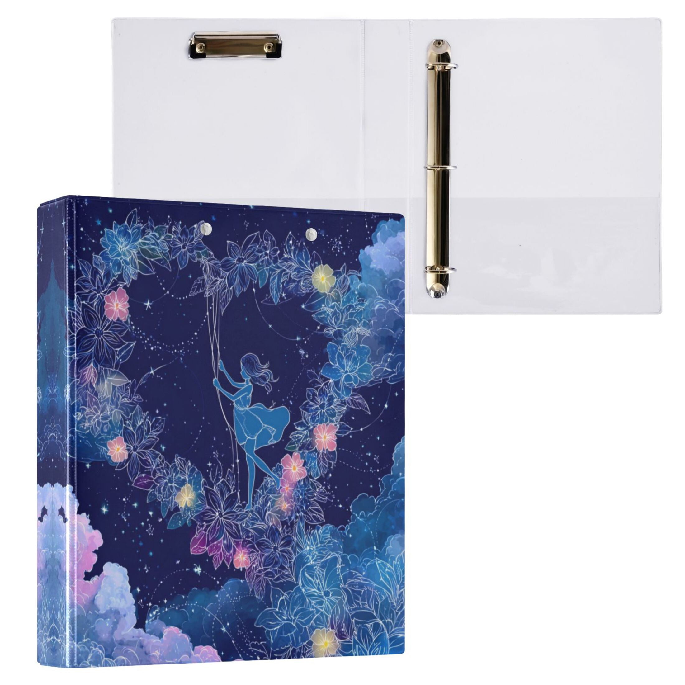 3 Ring Binder with Flattened Metal Clip 1.5" Round Rings Binder ...