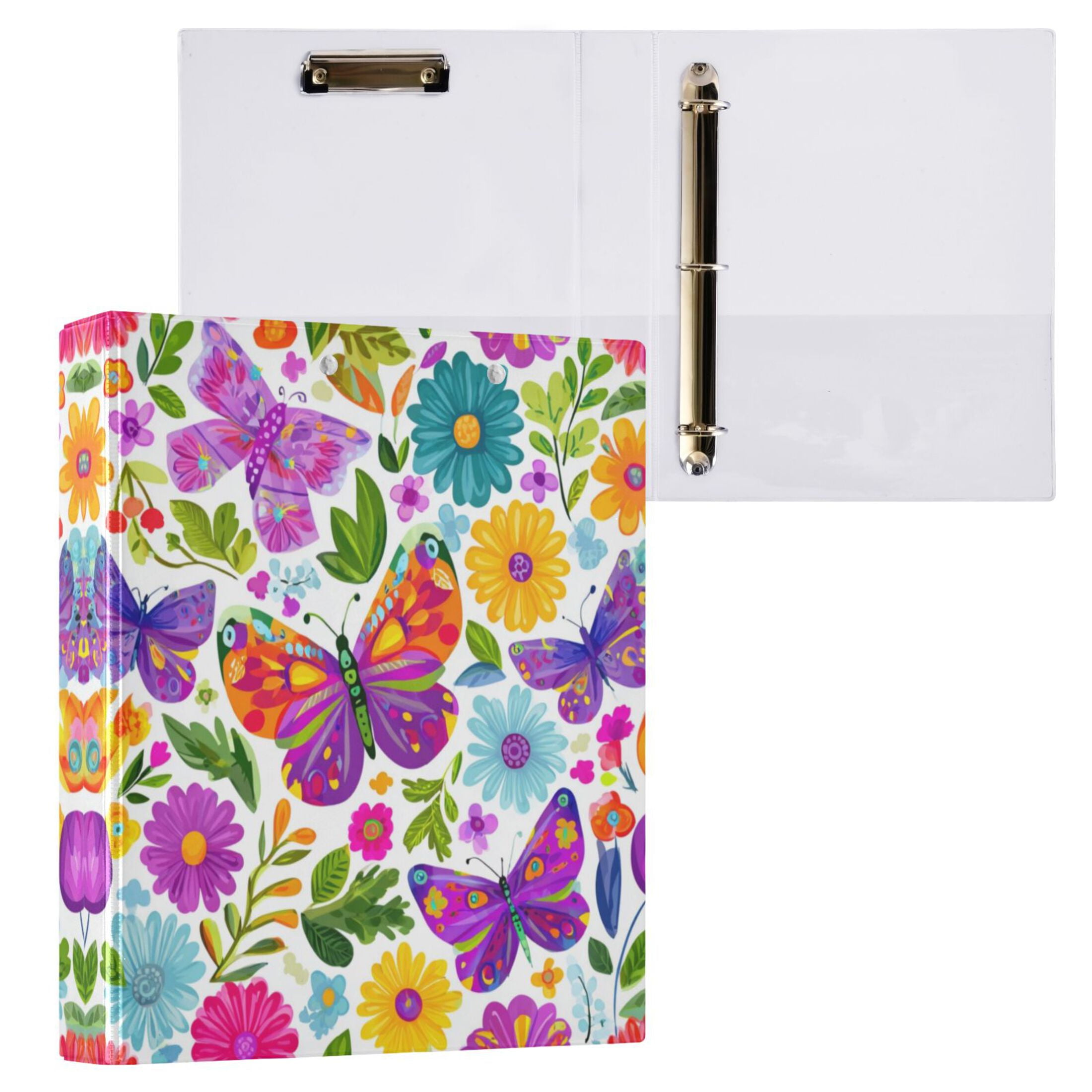 3 Ring Binder with Flattened Metal Clip 1.5" Round Rings Binder ...