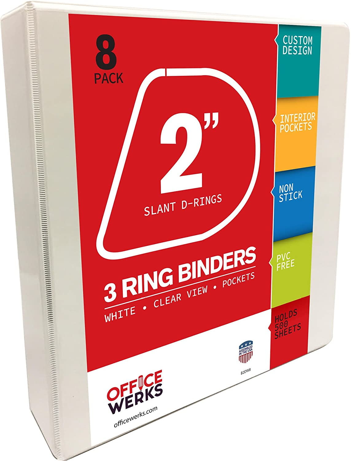 3 Ring Binders, 2 Inches Slant-D Rings, White, 8 Pack, Clear View ...
