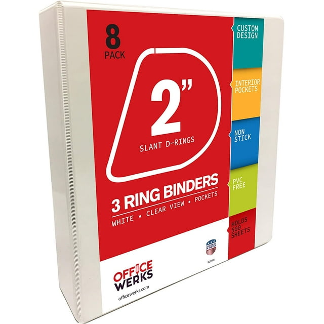 3 Ring Binders, 2 Inches Slant-D Rings, White, 8 Pack, Clear View ...