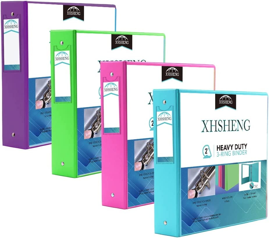 3 Ring Binders,2 inch One Touch Open D Rings,Assorted Colors,4 Pack ...