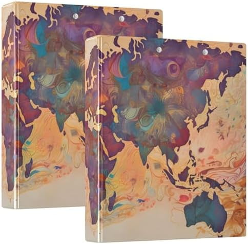3 Ring Binders Abstract World Map Pattern 2 Pack, Clear View Round Ring ...