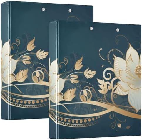 3 Ring Binders Elegant Golden Floral Pattern 2 Pack, Clear View Round ...