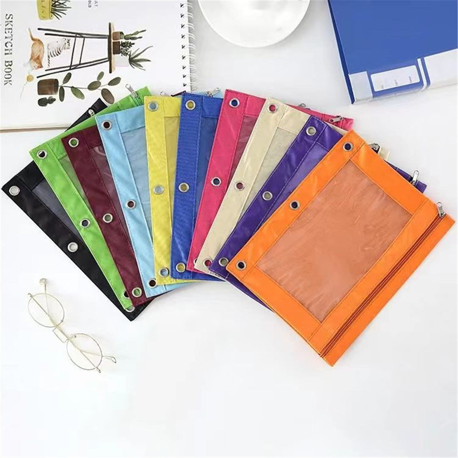 3 Ring Canvas Zipper Pencil Pouch Zippered Pen Bags - Walmart.com