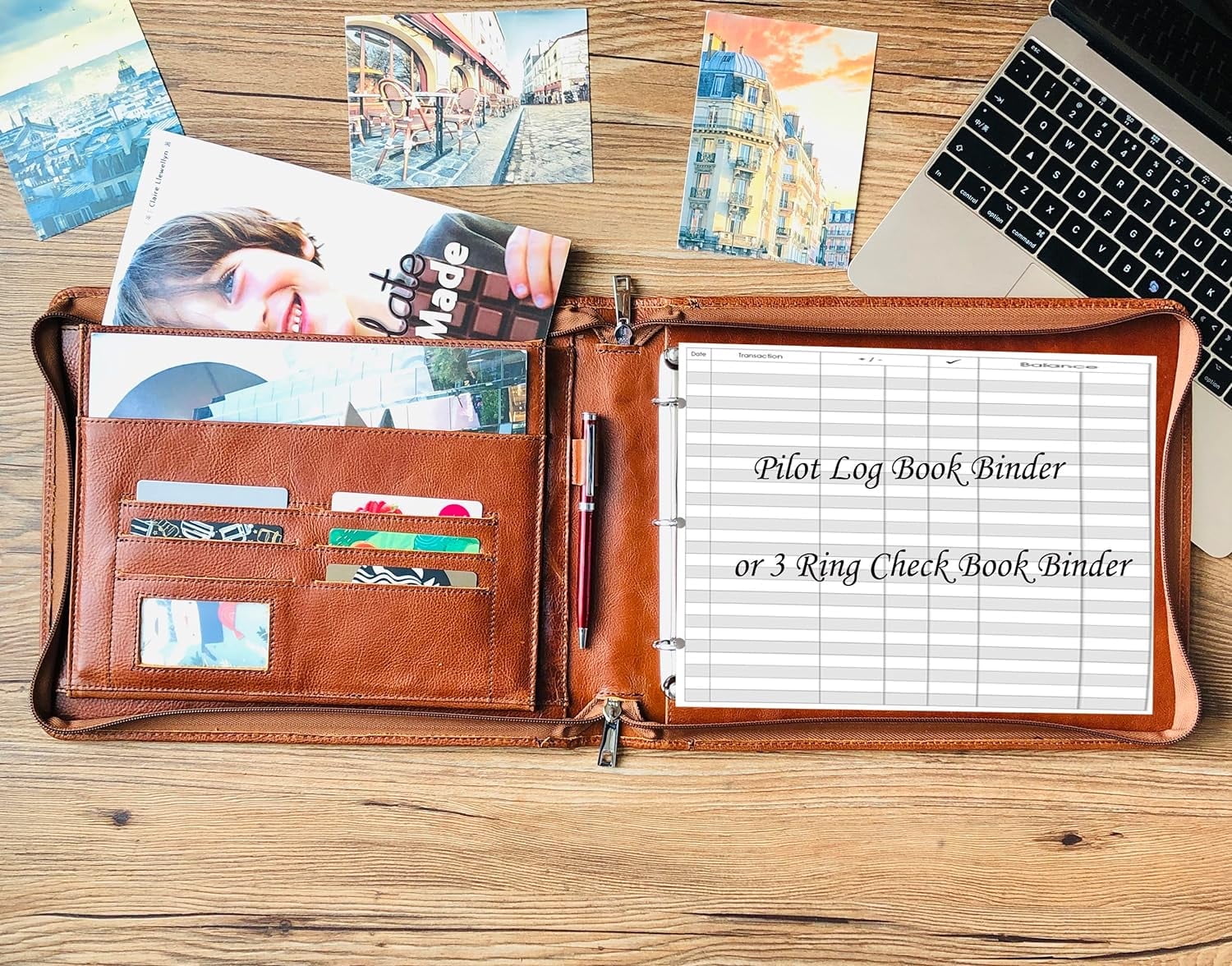 3 Ring Check Binder, Genuine Leather Check Book Portfolio for 3 Ring ...