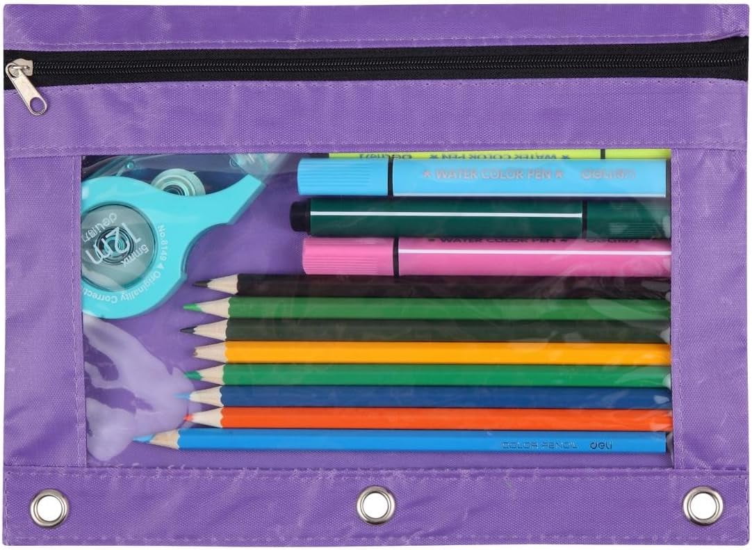 3-Ring Pen Pencil Pouch with Clear Window Stationery Bag Binder Case ...
