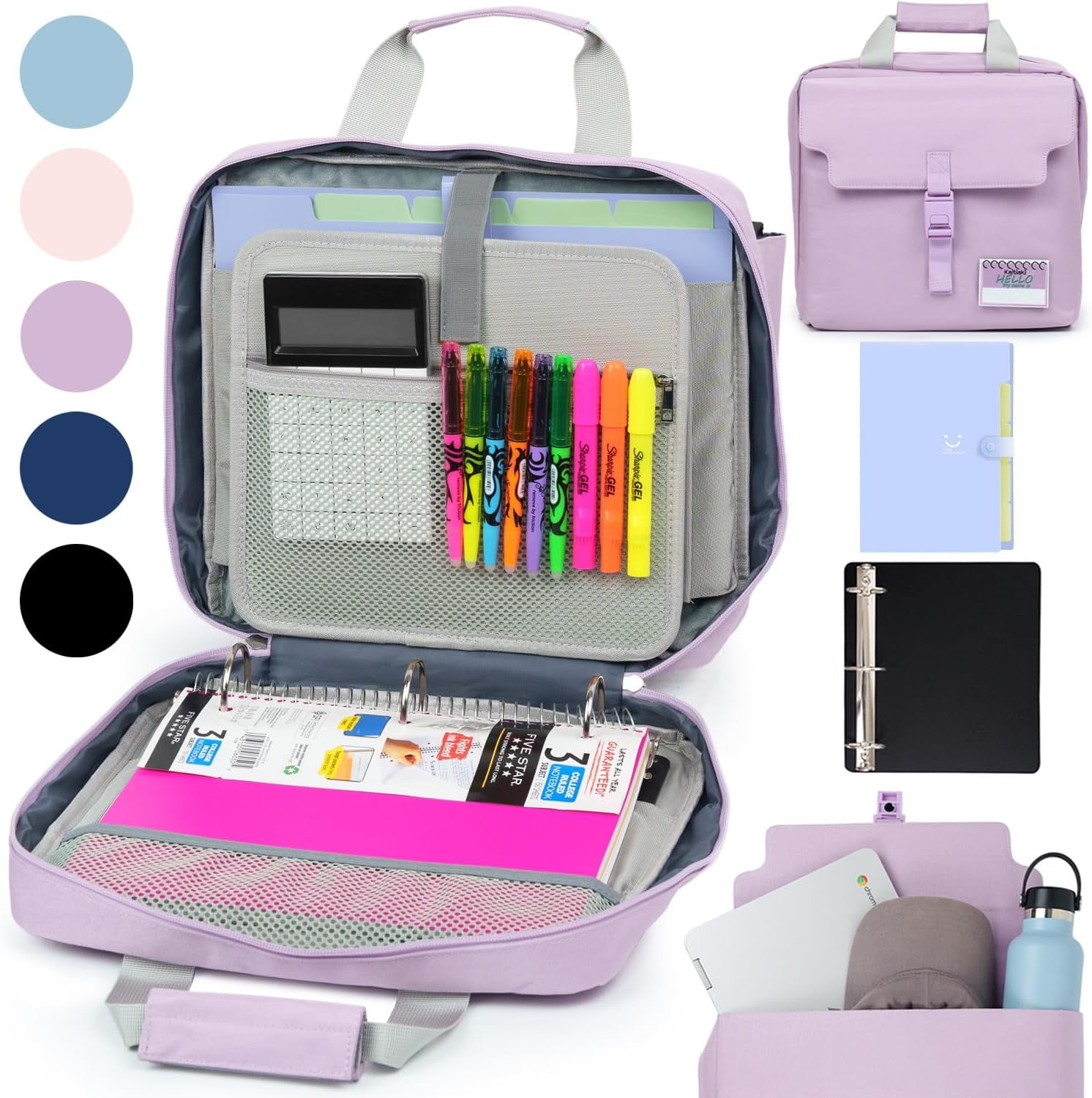 3 Ring Zipper Binder Bag with Handle and Shoulder Strap, 2-Inch O-Ring ...