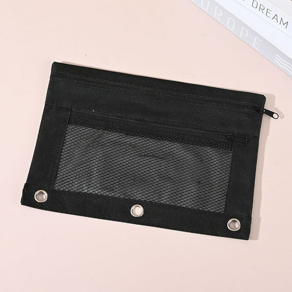 3 Ring Zipper Pencil Pouch, Binder Cosmetic Bag, Polyester Fabric ...
