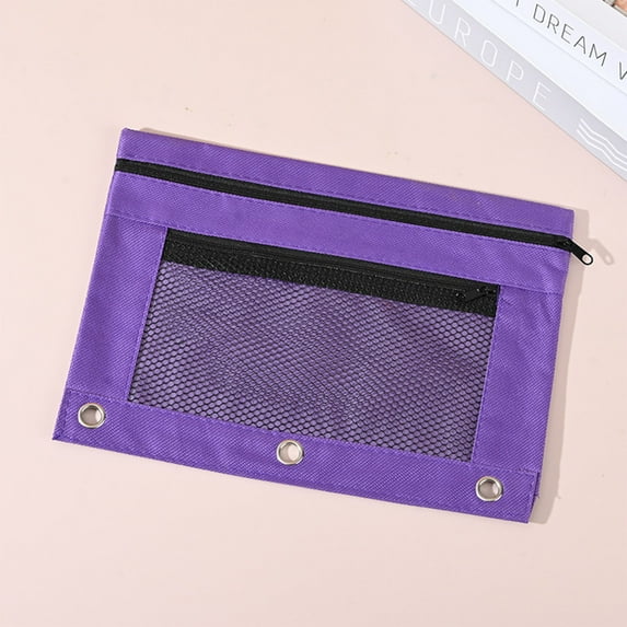 3 Ring Zipper Pencil Pouch, Binder Cosmetic Bag, Polyester Fabric ...