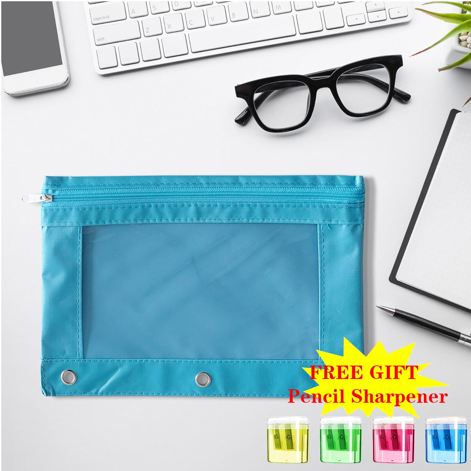 3 Ring Zipper Sturdy Pen Pouch, Large Capacity Oxford Cloth Stationery ...