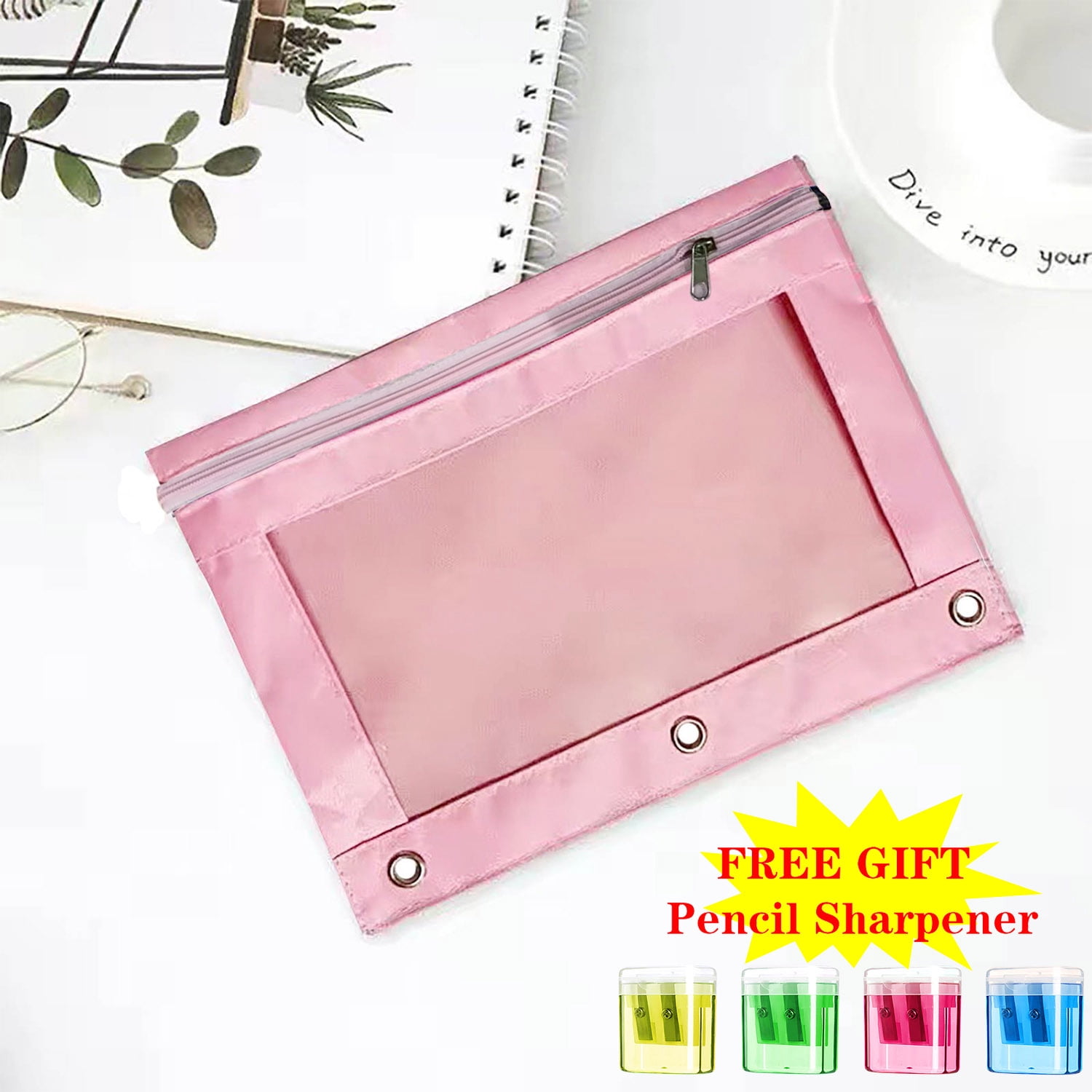 3 Ring Zipper Sturdy Pen Pouch, Large Capacity Oxford Cloth Stationery ...