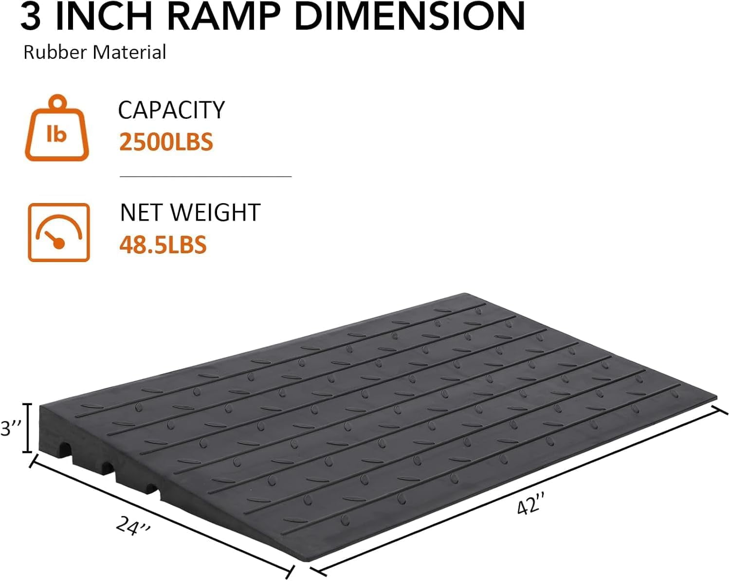 3" Rise Threshold Ramp - Anti-Slip Wheelchair Rubber Curb Ramp, 2500LBS ...