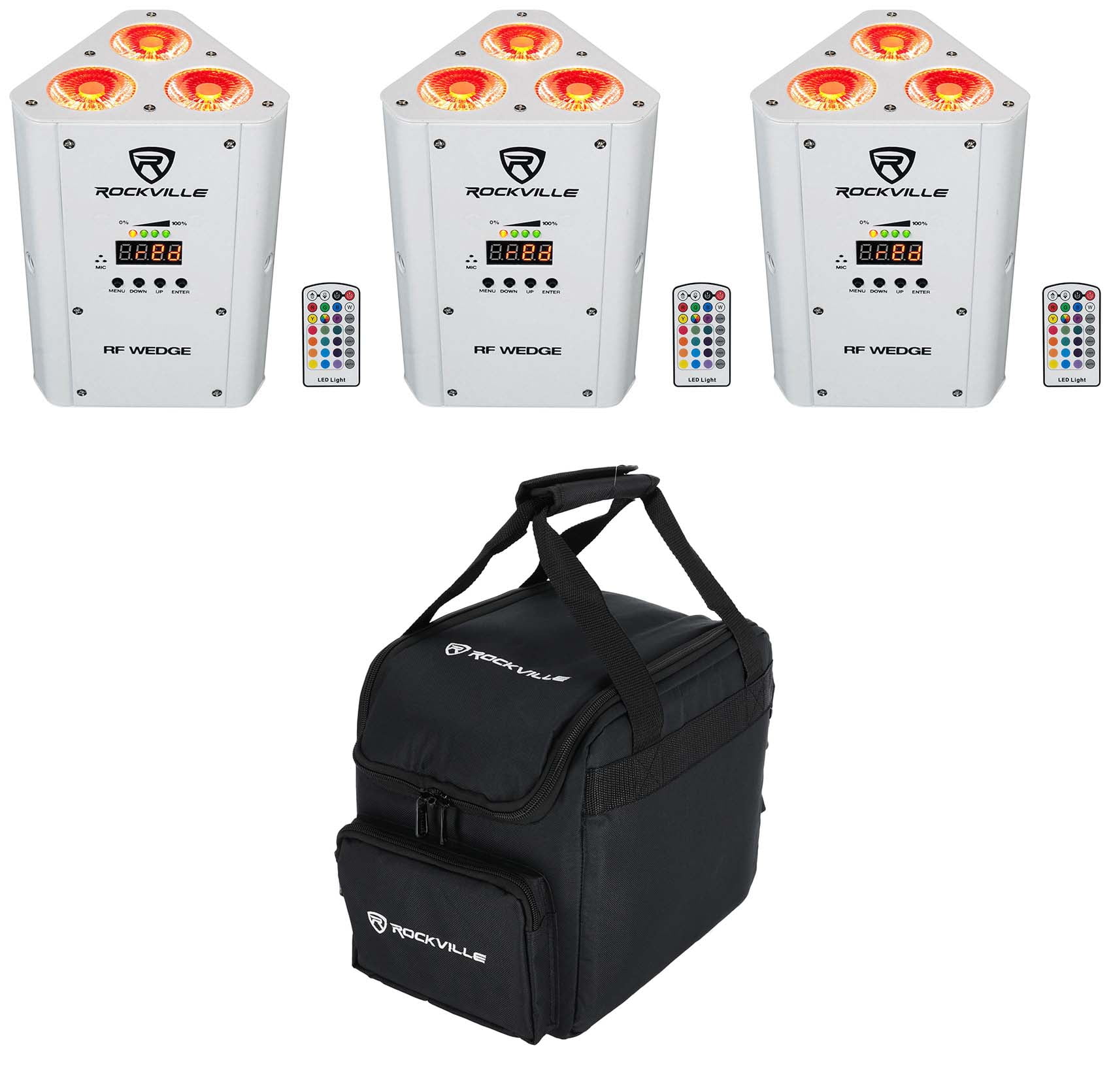 (3) Rockville RF WEDGE WHITE RGBWA+UV Battery Wireless DMX Up Lights ...