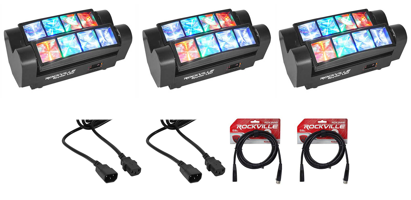 3) Rockville Spyder LED 8) Beam Moving Head Motorized DMX DJ/Party/Club ...