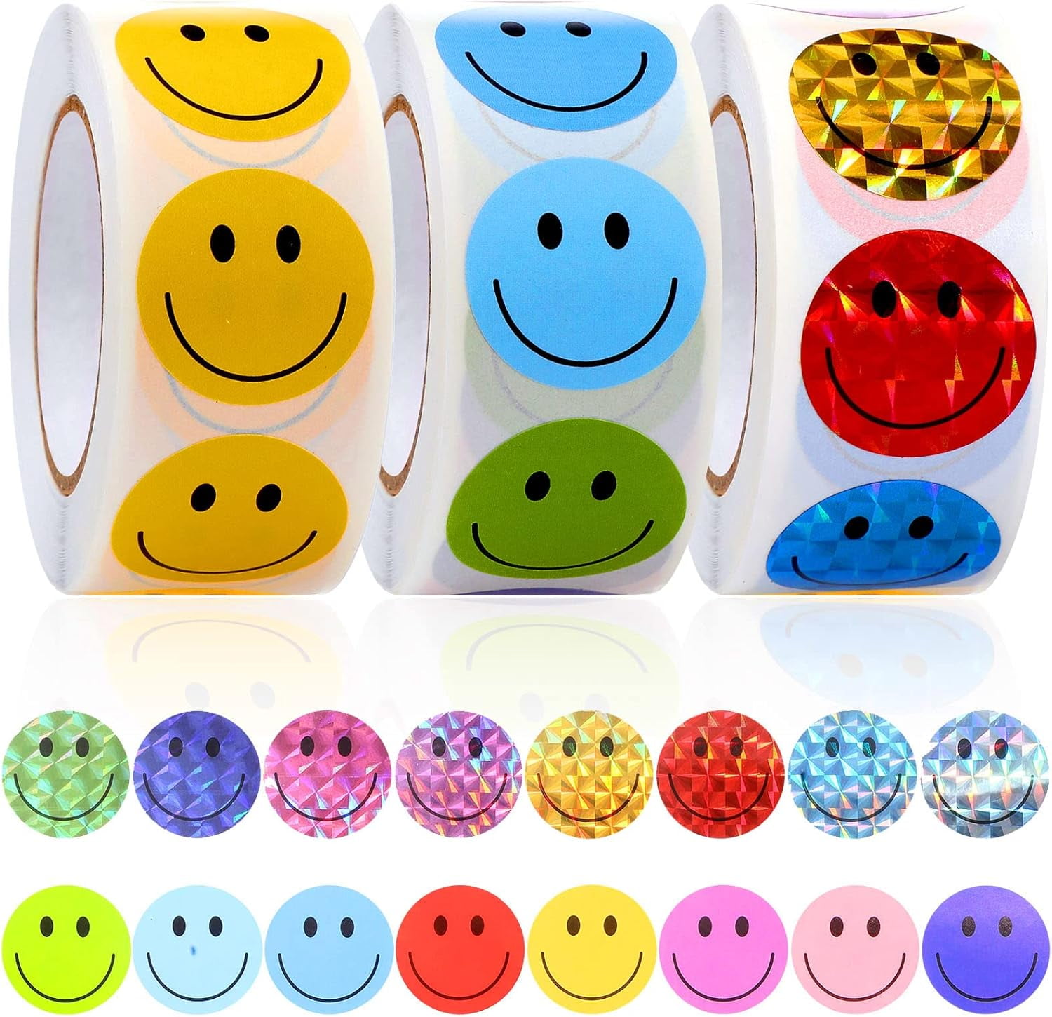 3 Roll 1500 Pcs Mini Happy Face Stickers Smile Face Small Stickers ...
