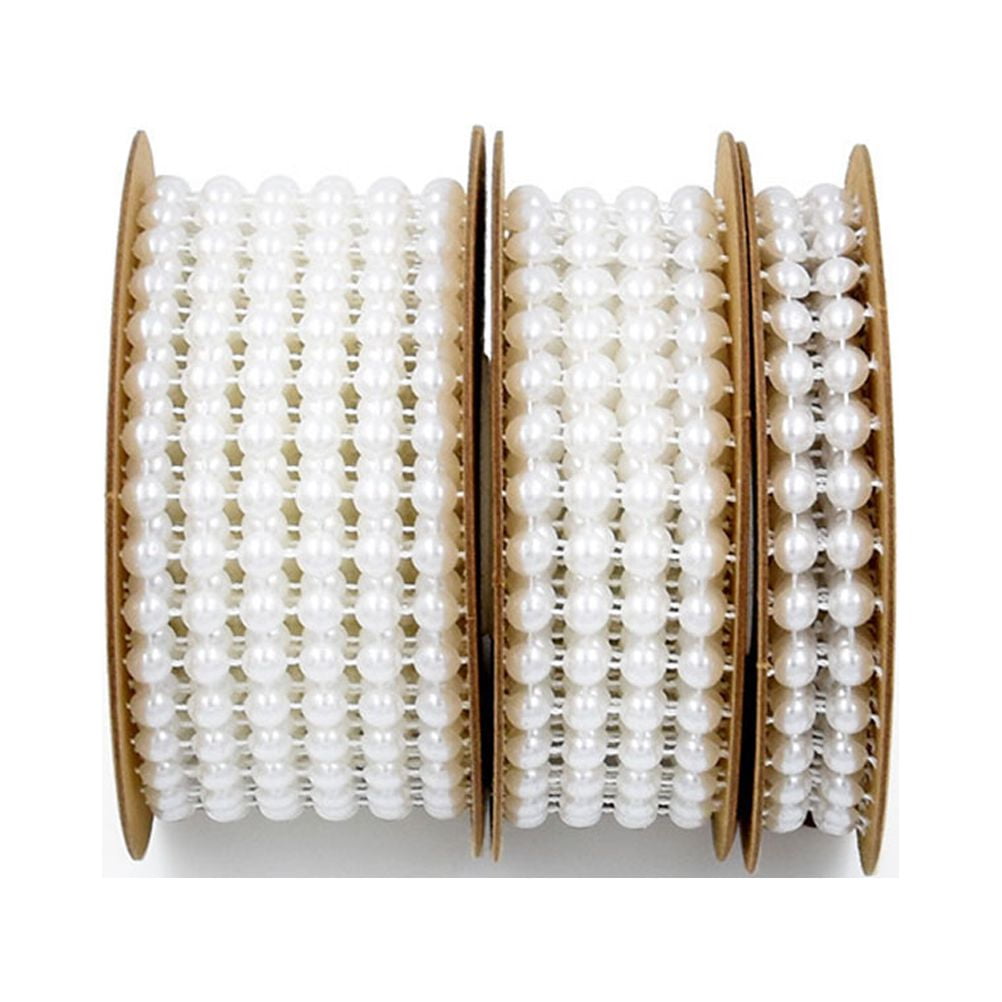 3 Roll Party Decoration Pearl Bead Ribbon Simulation Ribbons Mesh White ...