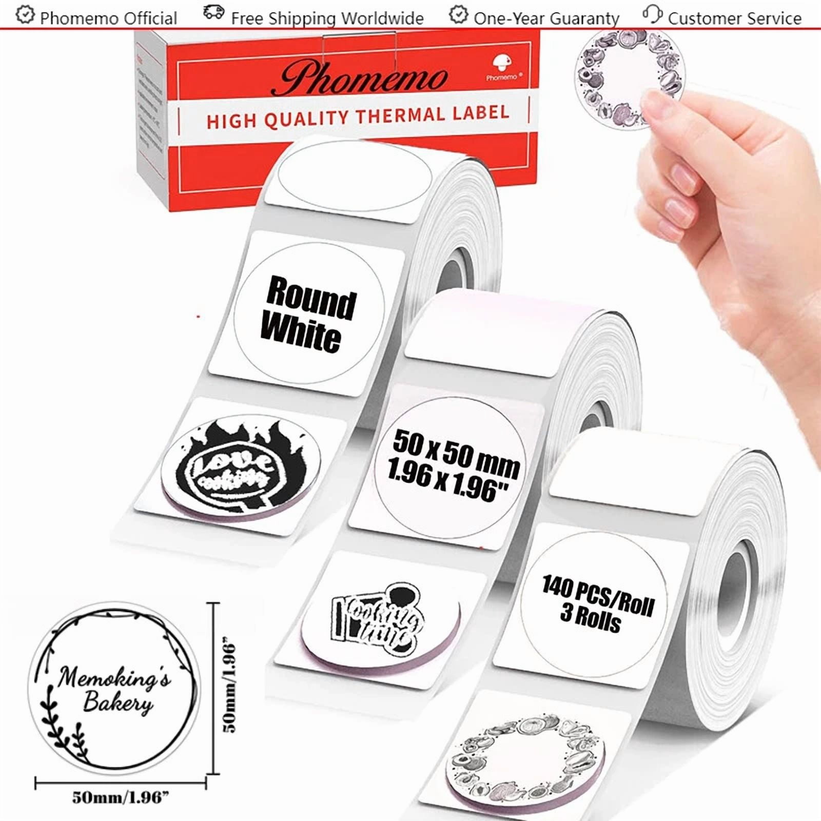 3-Roll Phomemo Clear Round/Circle Thermal Label Paper 50X50Mm For M200 ...