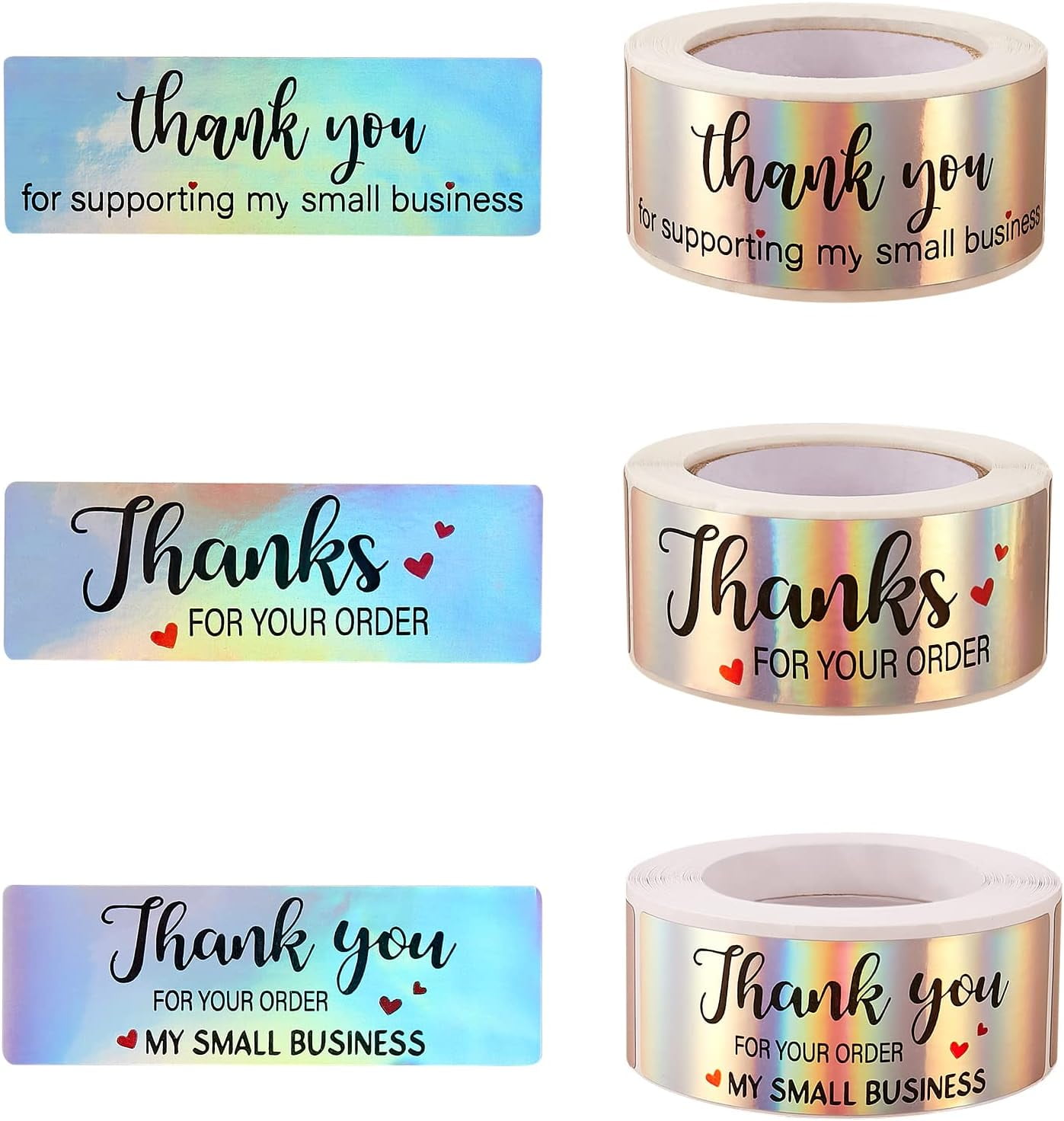 3 Roll Rainbow Holo Self-Adhesive Thank You for YOUR ORDER Stickers ...