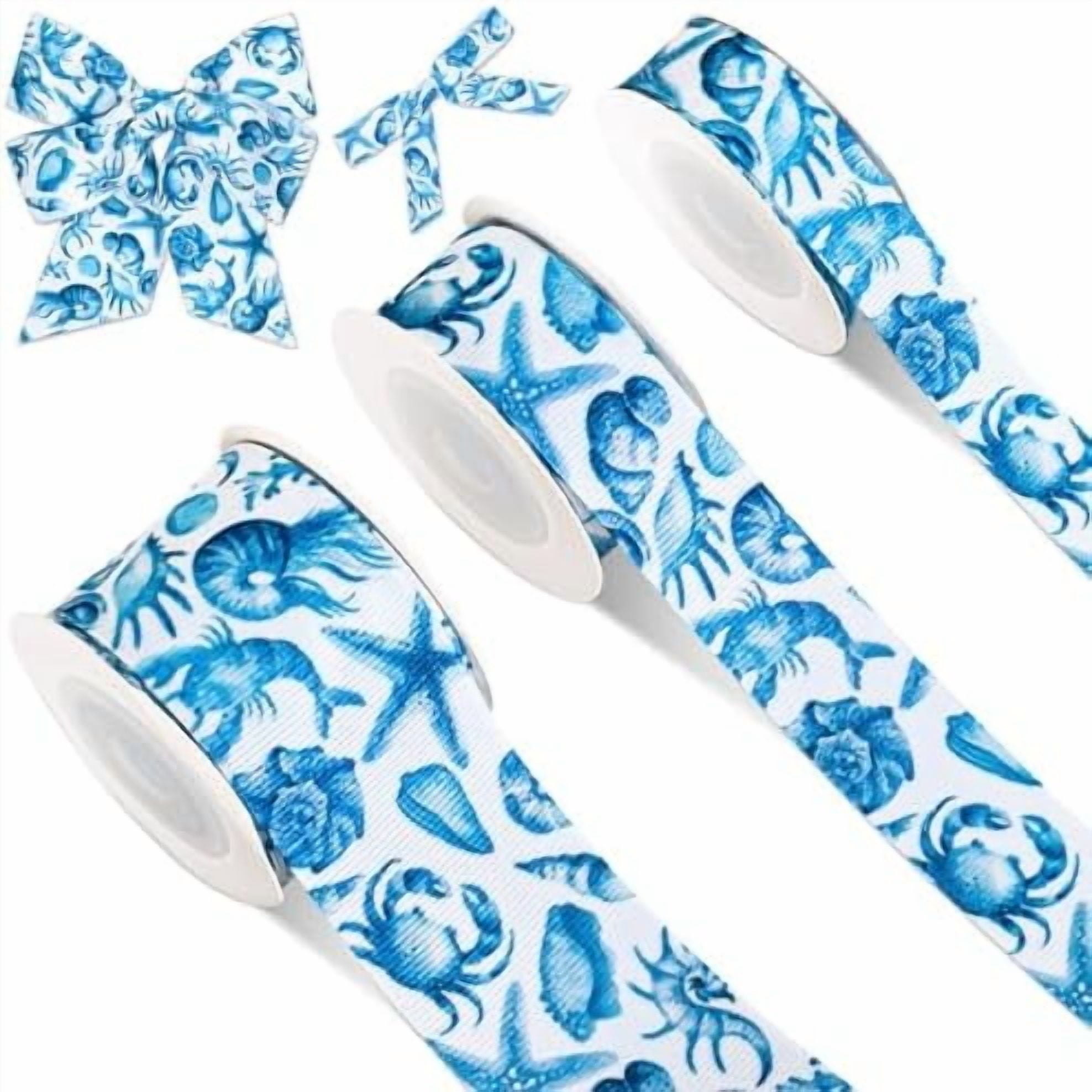 3 Roll Summer Beach Sea Grosgrain Ribbon Tropical Blue Starfish Shell ...