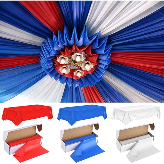3 Rolls 100 Ft X 45 Inch 4th of July Plastic Tablecloths with Cutter ...