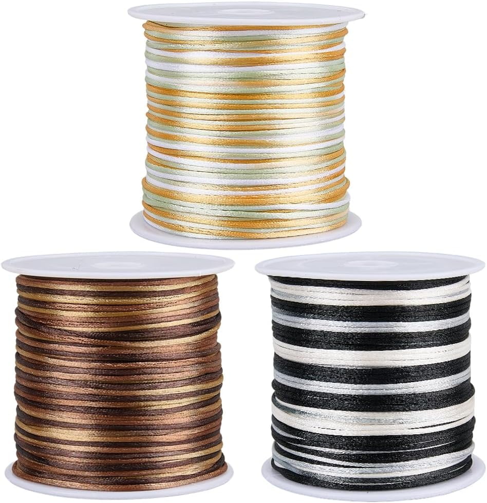 3 Rolls 3 Colors 150 Yards/137M 1mm Nylon String Beading Cording Gold ...