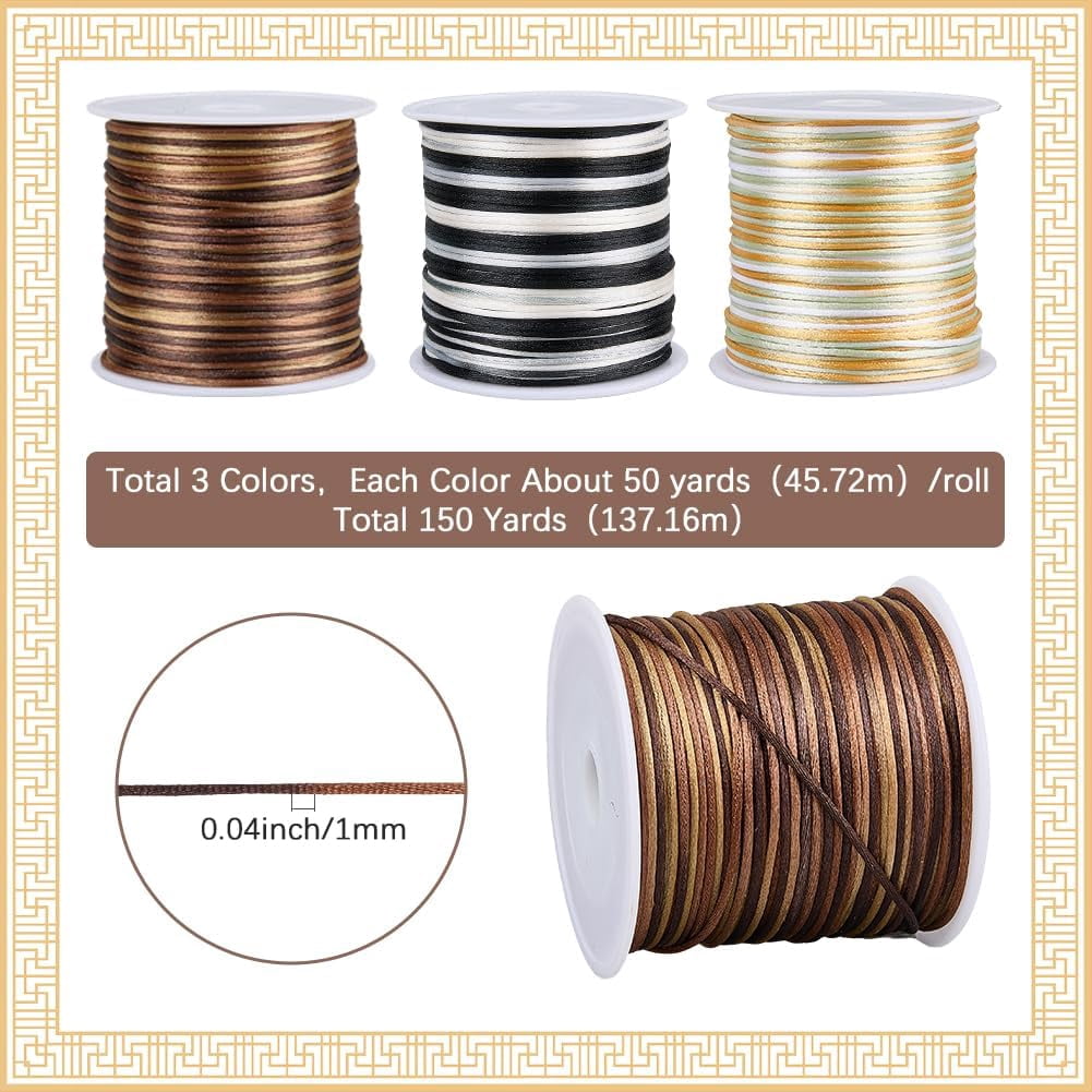 3 Rolls 3 Colors 150 Yards/137M 1mm Nylon String Beading Cording Gold ...