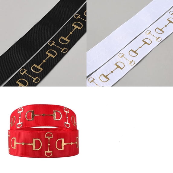 3 Rolls 3 Colors Gold Stamping Horse Snaffle Bit Polyester Grosgrain ...