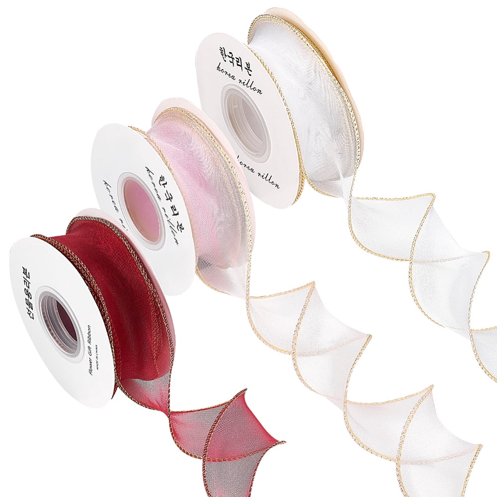 3 Rolls 3 Colors Organza Ribbons Flat for Valentine's Day Tie Making ...