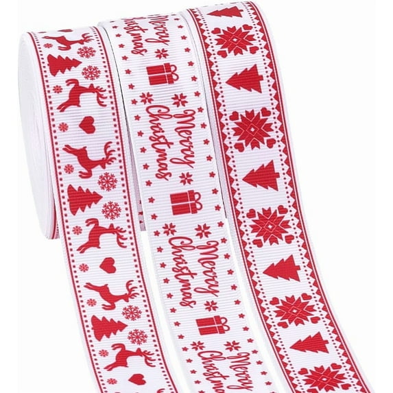3 Rolls 3 Styles Polyester Ribbon Christmas Theme Pattern Ribbon for ...