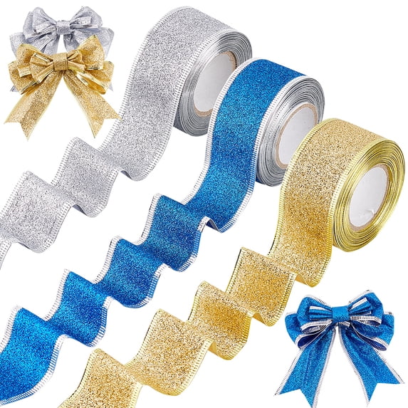 3 Rolls 3 Styles Sparkle Polyester Glitter Powder Ribbon Ancient Hanfu ...
